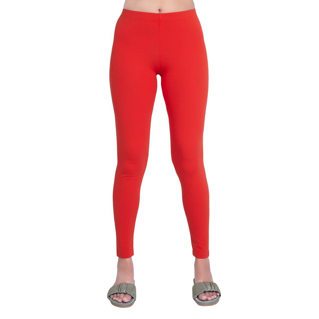 Women Bright Red Breathable Long Length Legging – One Sky